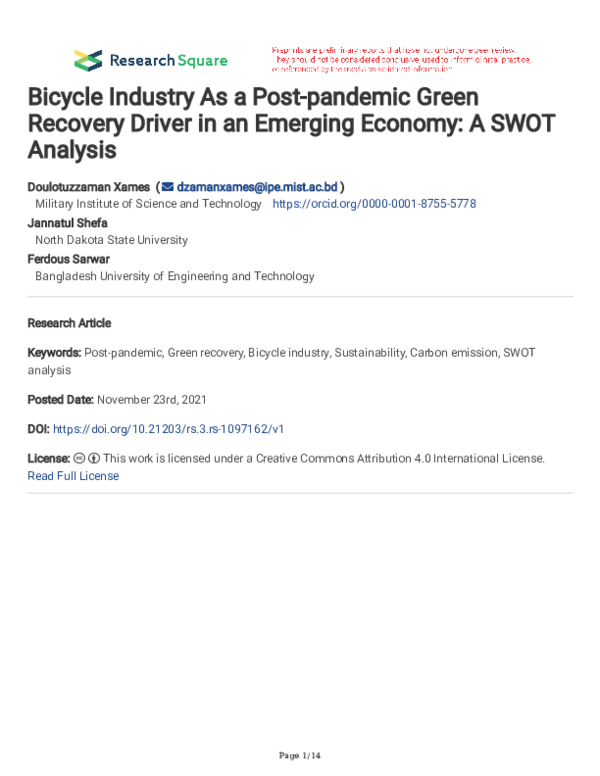 (PDF) Bicycle Industry As a Post-pandemic Green Recovery Driver in an ...