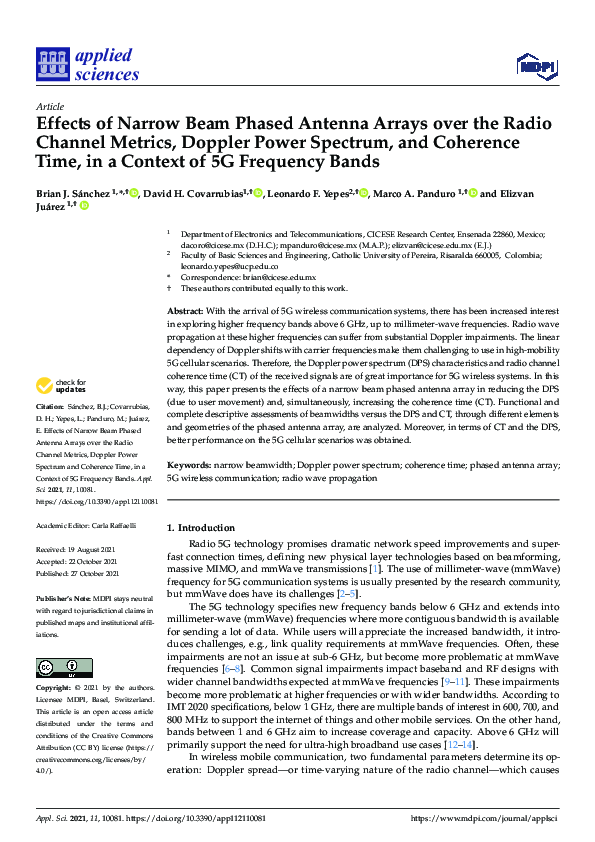 (PDF) Effects of Narrow Beam Phased Antenna Arrays over the Radio Channel Metrics, Doppler Power ...
