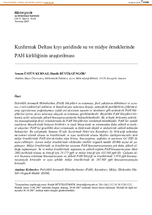 (PDF) Investigation of PAH pollution in water and mussel samples in ...