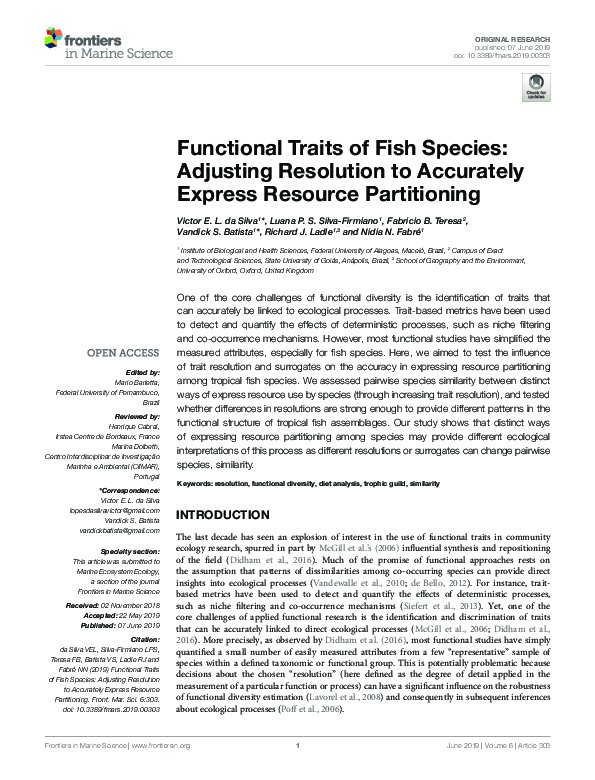 (PDF) Functional Traits of Fish Species: Adjusting Resolution to ...
