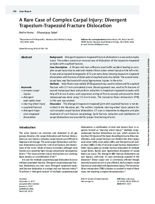 (PDF) A Rare Case of Complex Carpal Injury: Divergent Trapezium ...