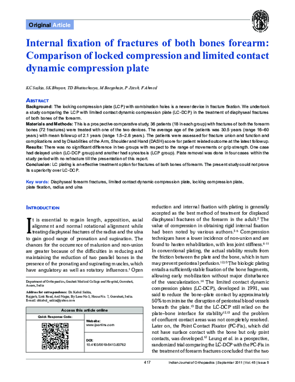 (PDF) Internal fixation of fractures of both bones forearm: Comparison ...