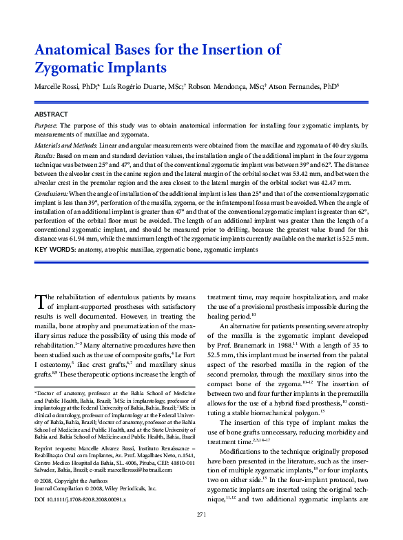 (PDF) Anatomical Bases for the Insertion of Zygomatic Implants