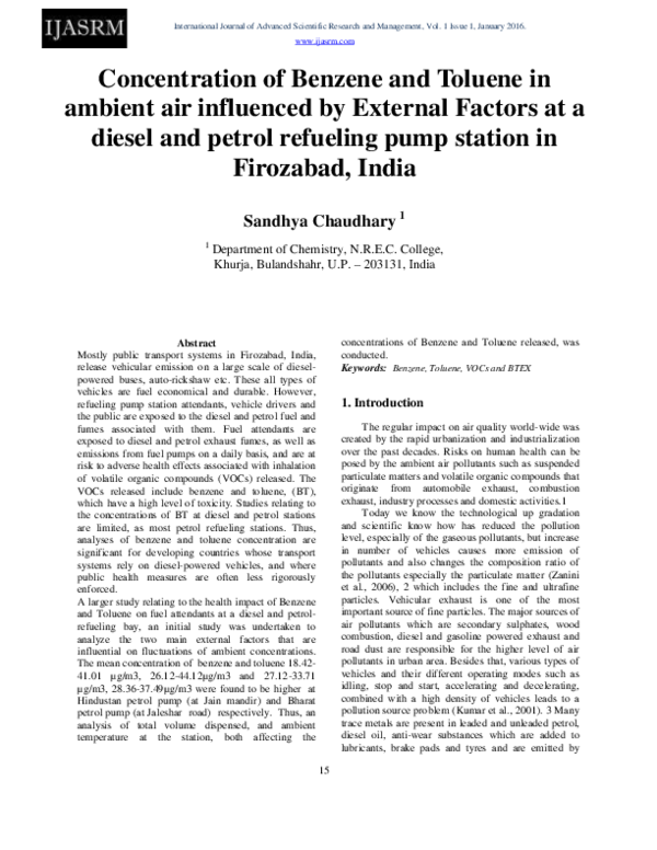 (PDF) Concentration of Benzene and Toluene in ambient air influenced by ...
