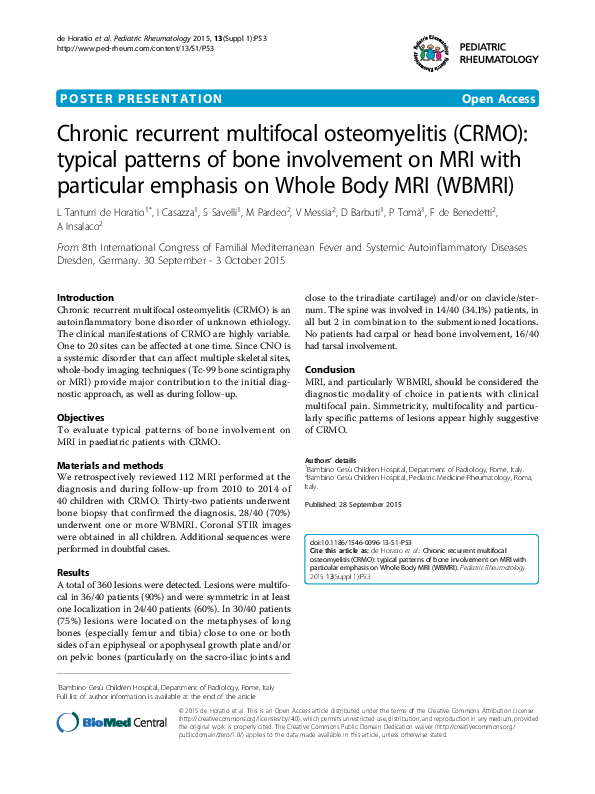 (PDF) Chronic recurrent multifocal osteomyelitis (CRMO) involving spine ...