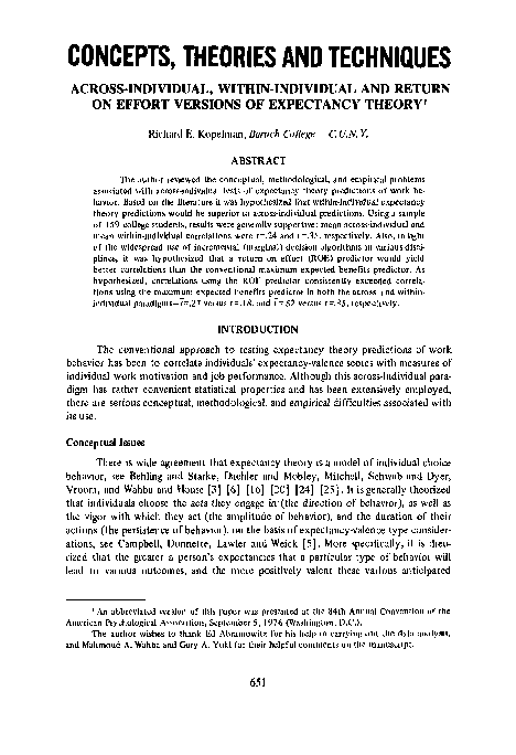 (PDF) Across-Individual, Within-Individual and Return on Effort ...