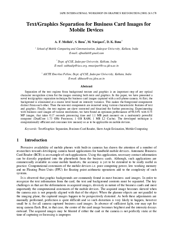 (PDF) Text/graphics separation for business card images for mobile devices