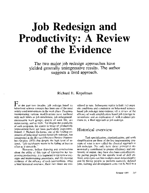 (PDF) Job redesign and productivity: A review of the evidence