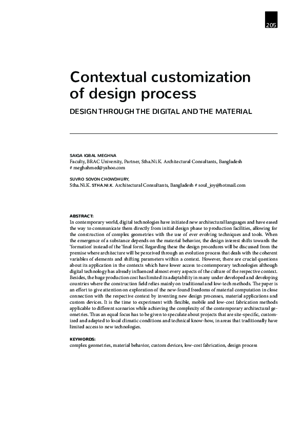 Contextual customization of design process DESIGN THROUGH THE DIGITAL ...