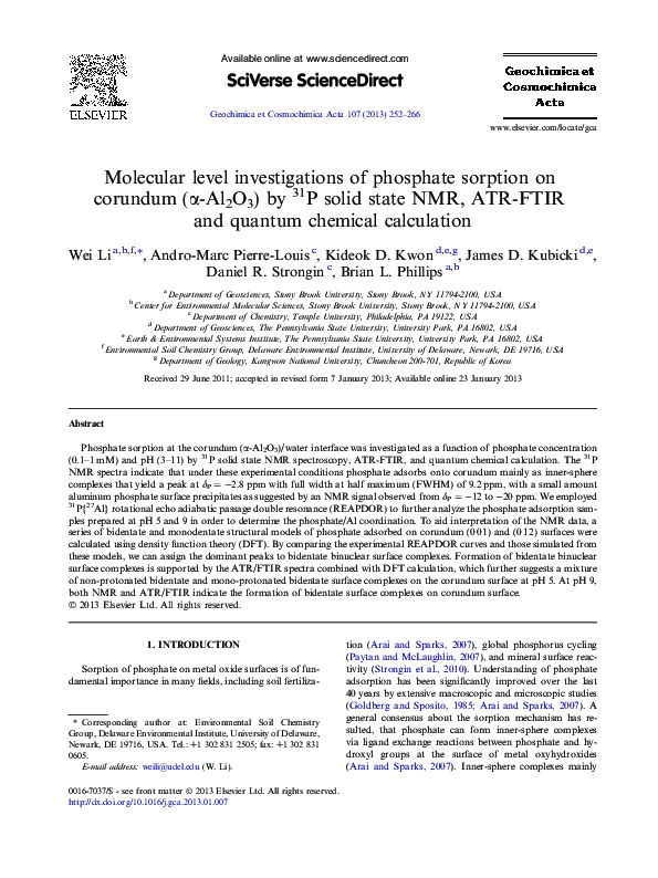 (PDF) Molecular level investigations of phosphate sorption on corundum ...