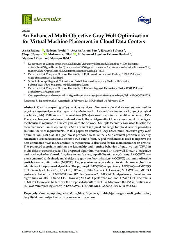 (PDF) An Enhanced Multi-Objective Gray Wolf Optimization for Virtual Machine Placement in Cloud ...