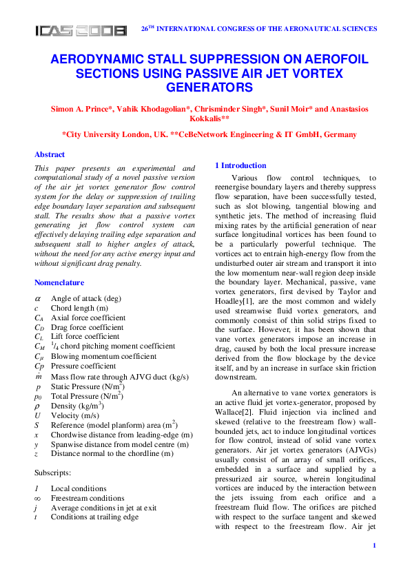 (PDF) Aerodynamic Stall Suppression on Aerofoil Sections Using Passive Air-Jet Vortex Generators