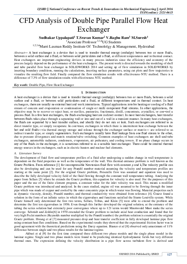 (PDF) CFD Analysis of Double Pipe Parallel Flow Heat Exchanger