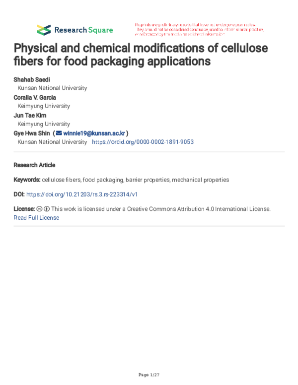 (PDF) Physical and chemical modifications of cellulose fibers for food ...