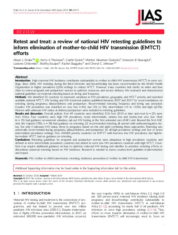 (PDF) Retest and treat: a review of national HIV retesting guidelines ...