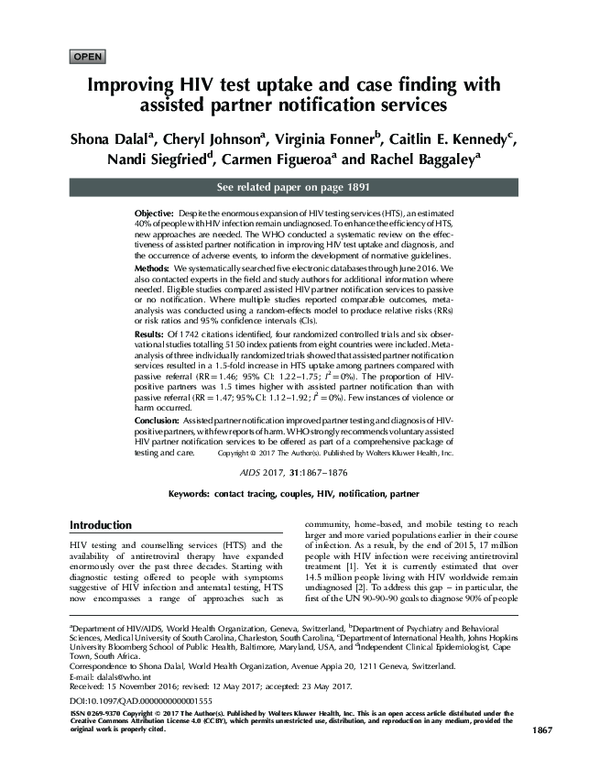 (PDF) Assisted HIV partner notification services: a systematic review ...