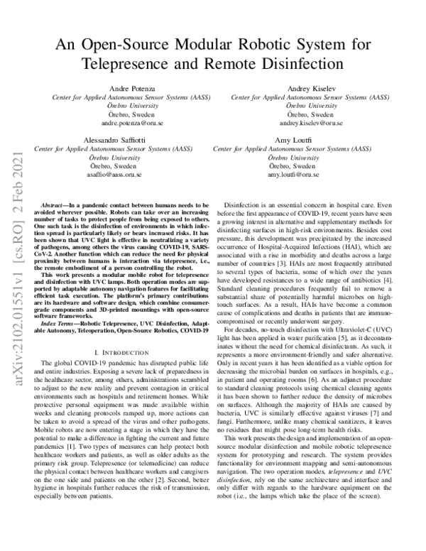 (PDF) An Open-Source Modular Robotic System for Telepresence and Remote ...