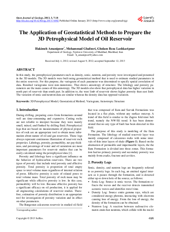 (PDF) The Application of Geostatistical Methods to Prepare the 3D Petrophysical Model of Oil ...