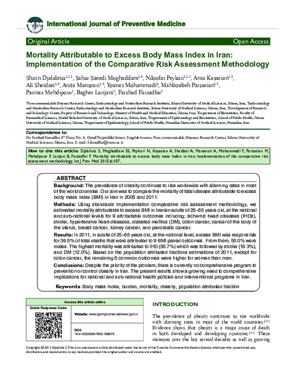 (PDF) Mortality attributable to excess body mass Index in Iran ...