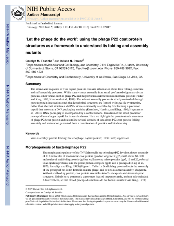 (PDF) ‘Let the phage do the work’: Using the phage P22 coat protein ...