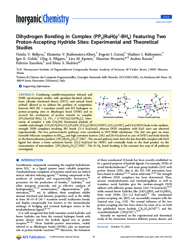 Dihydrogen Bonding in Complex (PP3)RuH(η1-BH4) Featuring Two Proton ...