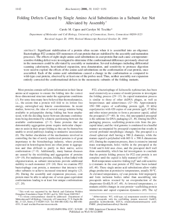 (PDF) Folding Defects Caused by Single Amino Acid Substitutions in a ...