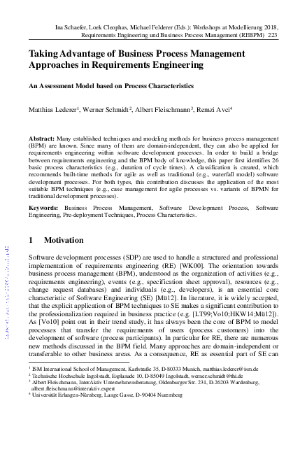 (PDF) Taking Advantage of Business Process Management Approaches in Requirements Engineering