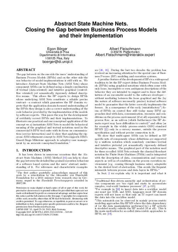 Pdf Abstract State Machine Nets Albert Fleischmann
