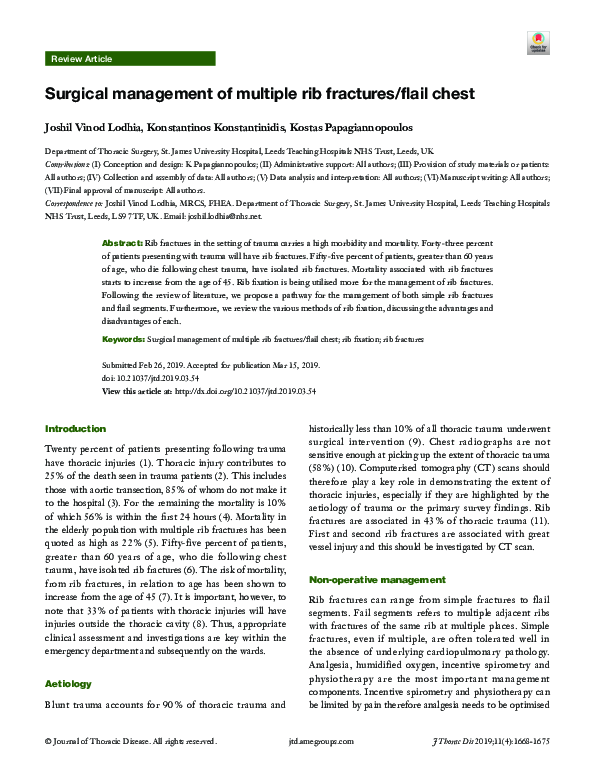 (PDF) Surgical Management of Multiple Rib Fractures