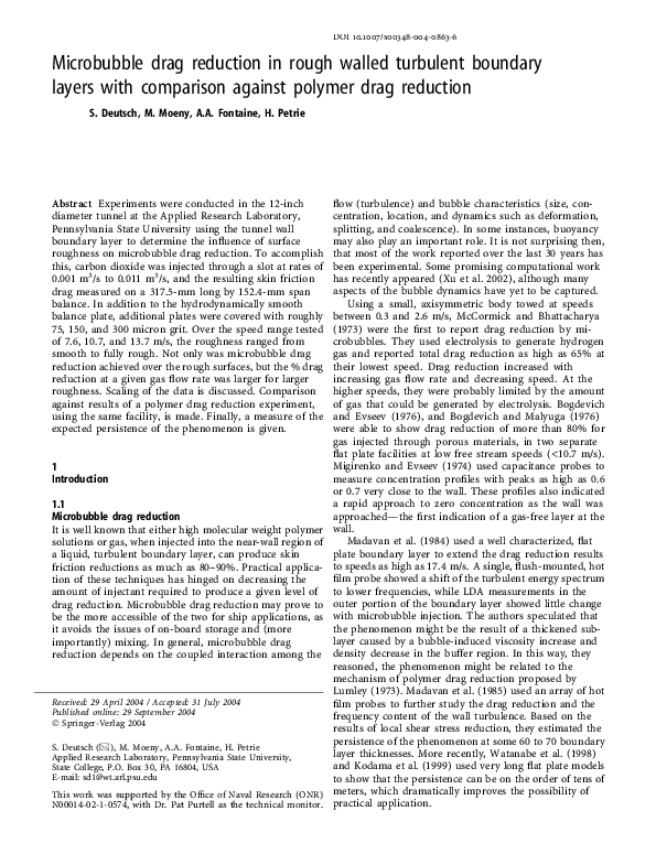 (PDF) Microbubble Drag Reduction in Rough Walled Turbulent Boundary Layers