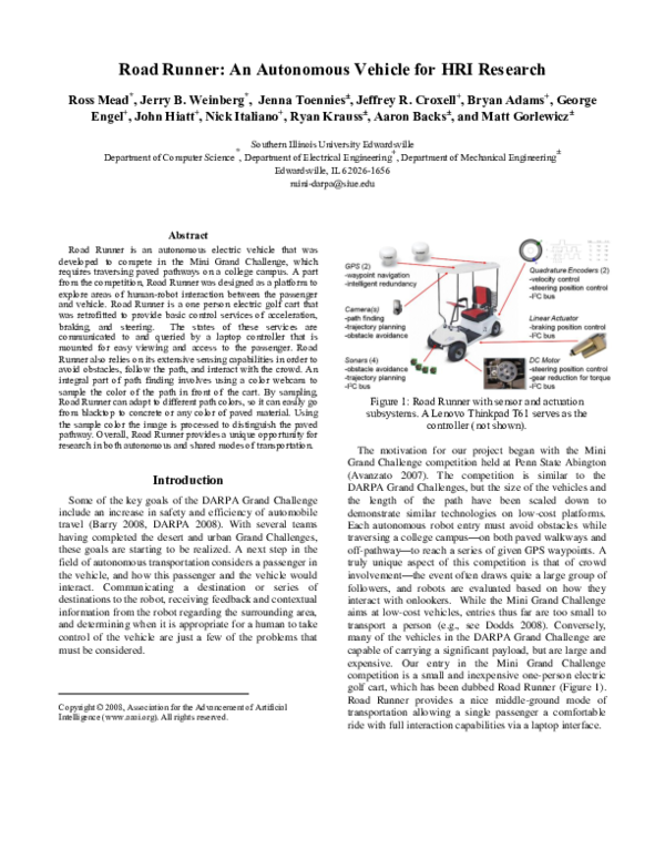 (PDF) Road Runner: An Autonomous Vehicle for HRI Research