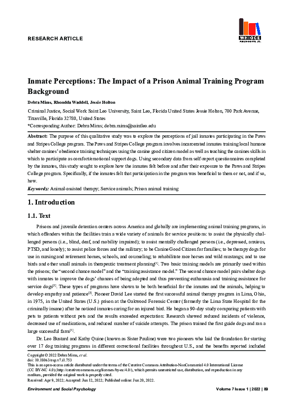 (PDF) Inmate Perceptions: The Impact of a Prison Animal Training ...