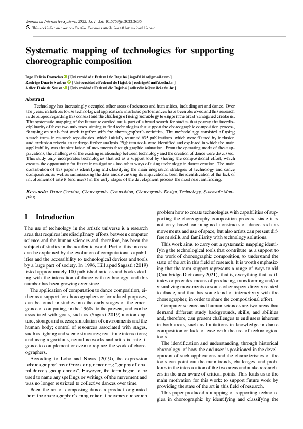 (PDF) Systematic mapping of technologies for supporting choreographic composition