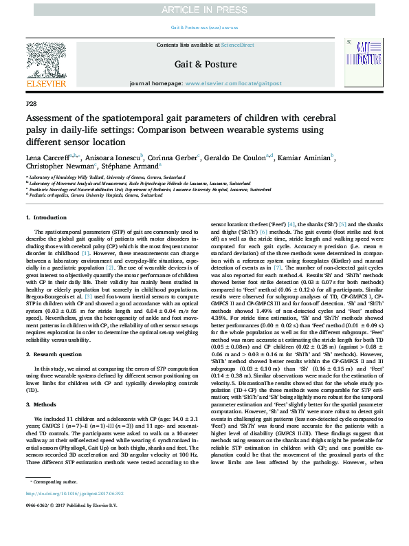 (PDF) Assessment of the spatiotemporal gait parameters of children with cerebral palsy in daily ...
