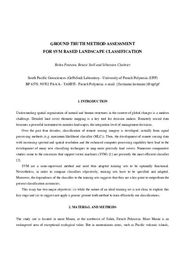 (PDF) Ground truth method assessment for SVM-based landscape classification | Sébastien Chabrier ...