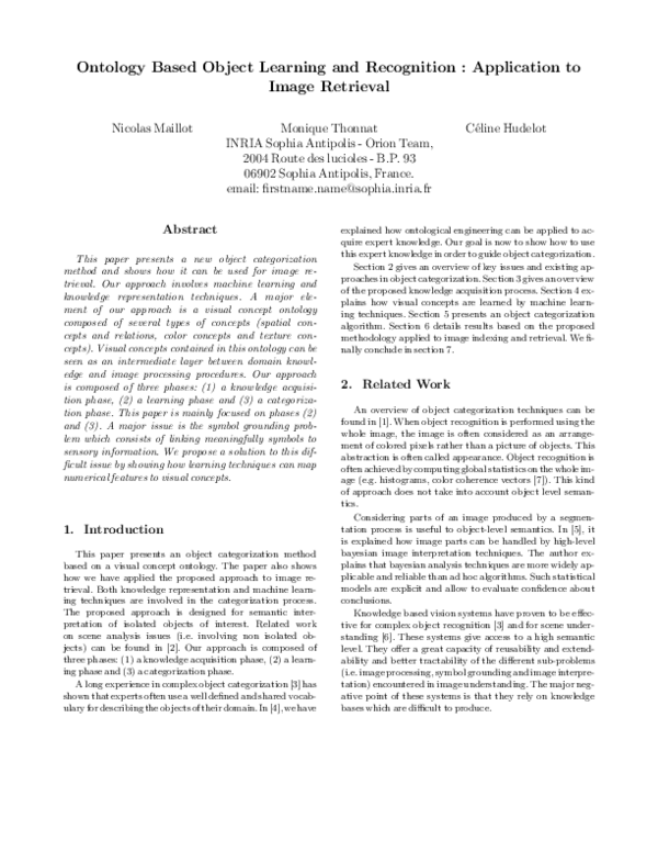 (PDF) Ontology based object learning and recognition: application to image retrieval