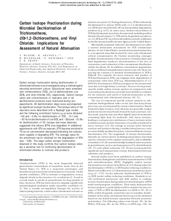 (PDF) Carbon Isotope Fractionation during Microbial Dechlorination of ...
