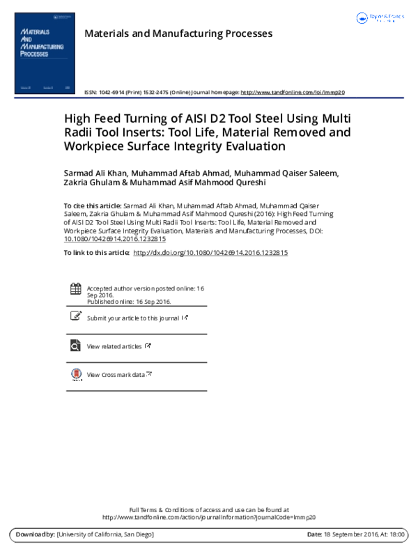 (PDF) High-feed turning of AISI D2 tool steel using multi-radii tool ...