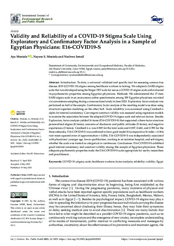 (PDF) Validity and Reliability of a COVID-19 Stigma Scale Using ...