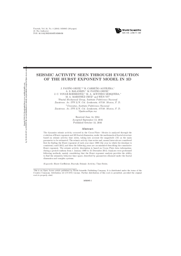 (PDF) Seismic Activity Seen Through Evolution of the Hurst Exponent ...