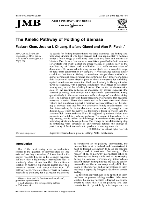 (PDF) The Kinetic Pathway of Folding of Barnase