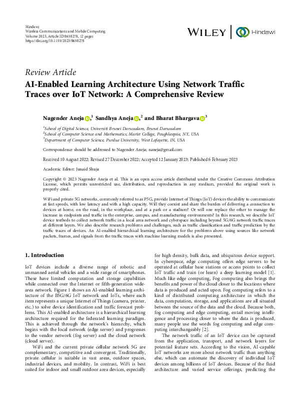 (PDF) AI-Enabled Learning Architecture Using Network Traffic Traces over IoT Network: A ...