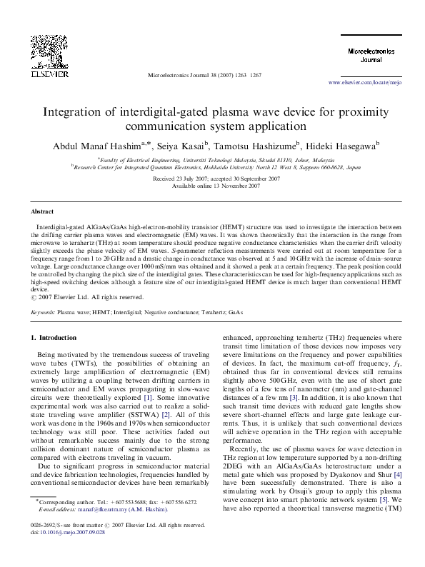 (PDF) Integration of interdigital-gated plasma wave device for ...
