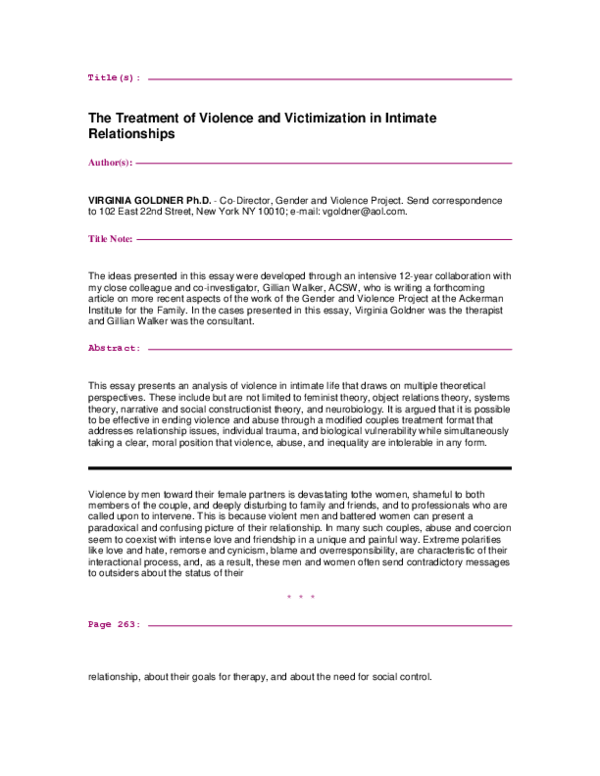 (PDF) The Treatment of Violence and Victimization in Intimate ...