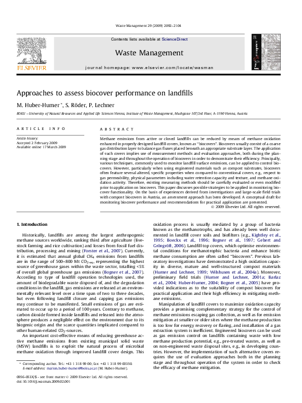 (PDF) Approaches to assess biocover performance on landfills