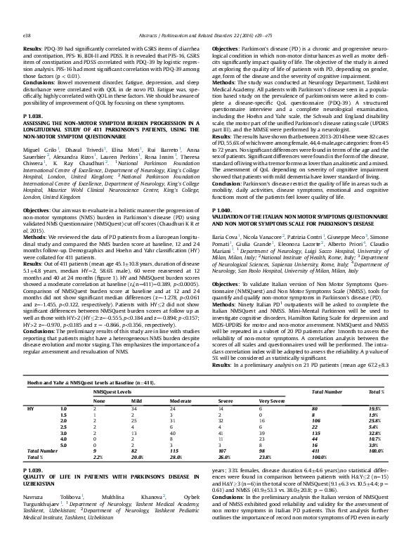 (PDF) Assessing the non-motor symptom burden progression in a ...