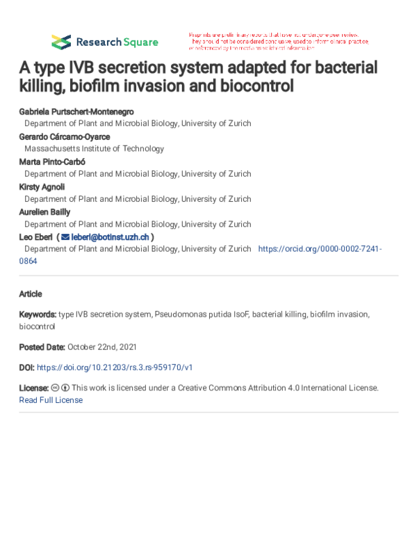 (PDF) A type IVB secretion system adapted for bacterial killing ...