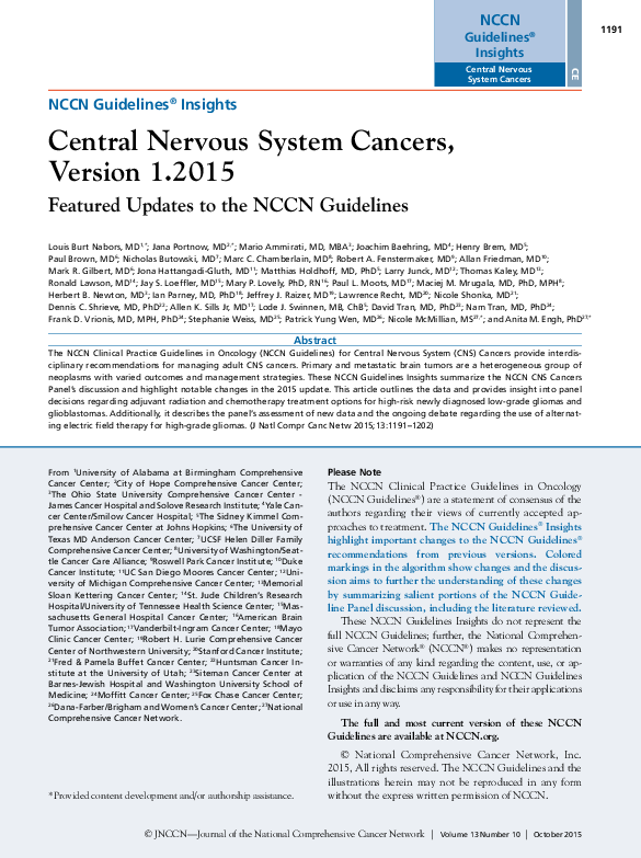 (PDF) Central Nervous System Cancers, Version 1.2015