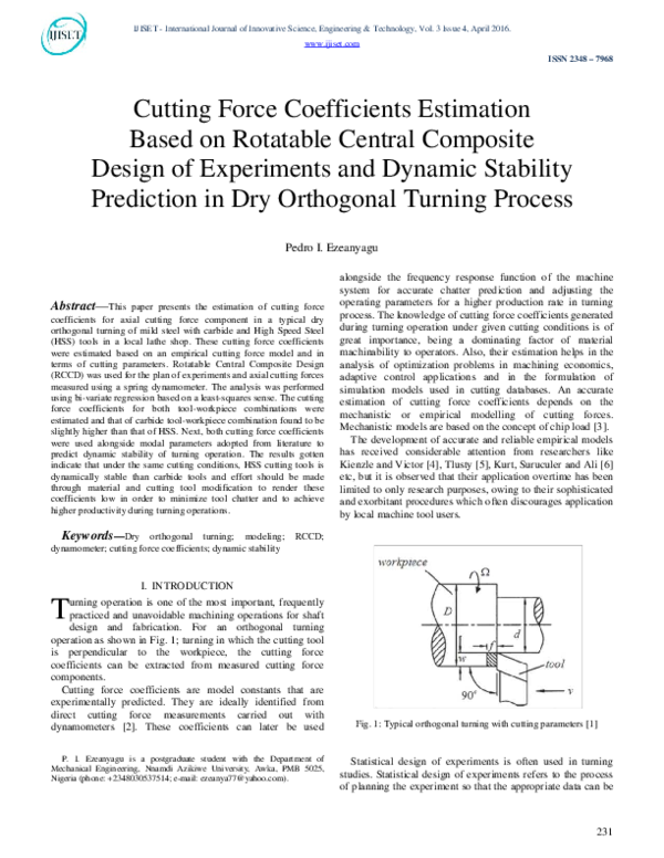 (PDF) Cutting Force Coefficients Estimation Based on Rotatable Central Composite Design of ...