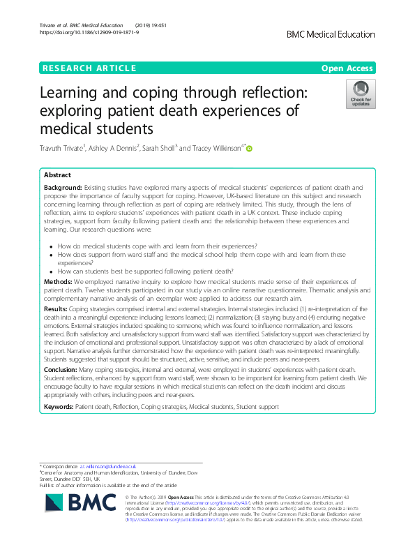 (PDF) Learning and coping through reflection: exploring patient death experiences of medical ...